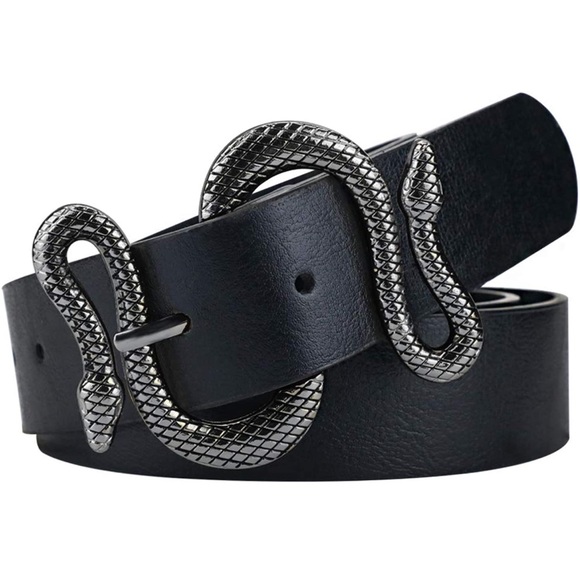 Think Vintage Online | Accessories | Vintage Black Leather Snake Buckle ...